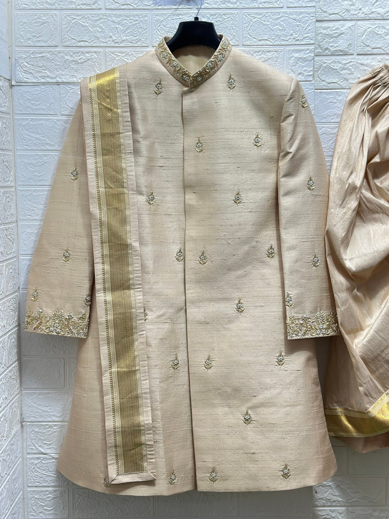 Sherwani Set in Pure Raw Silk - SSQueensWardrobe